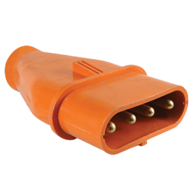 A1218 - DIN FLAT OVAL PLUG 400/500VAC 63A 3P+E ORANGE 190x110x45mm