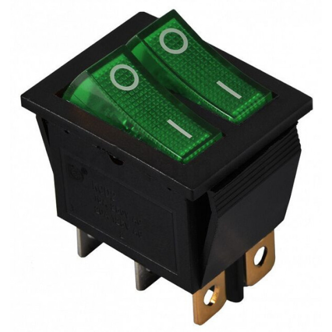 KCD2-2101-GREEN - ROCKER SWITCH DPST ON-OFF ILLUM GR 16A 250V